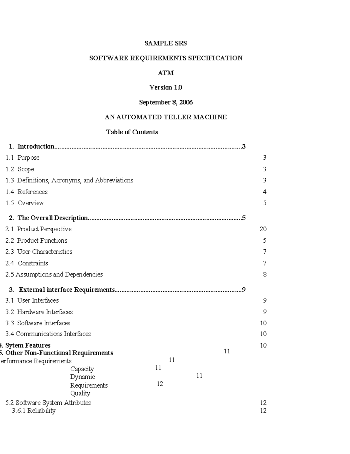 Sample SRS-ATM - SAMPLE SRS SOFTWARE REQUIREMENTS SPECIFICATION AN ...