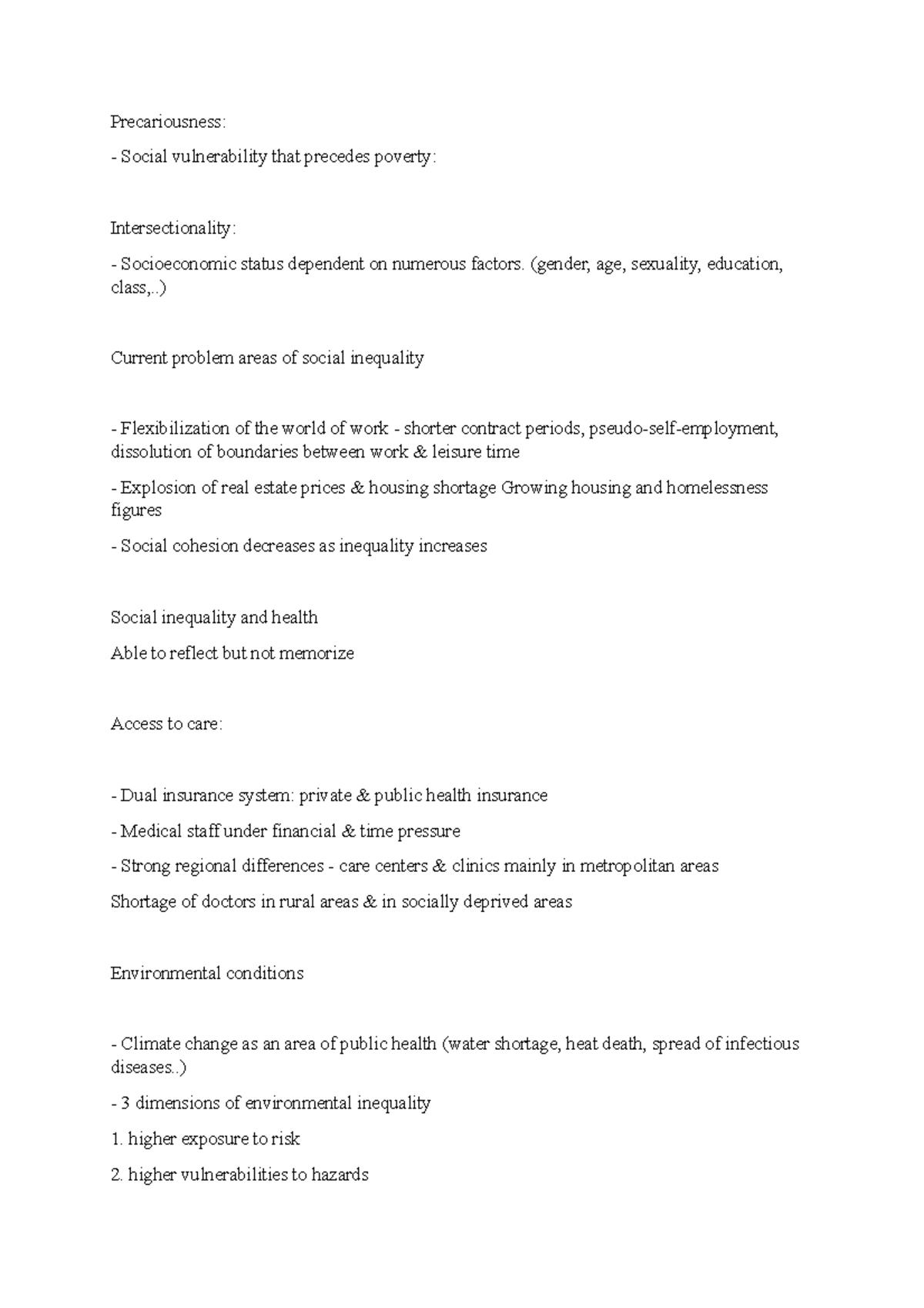 Precariousness - Sociology, 1st semester courses - Precariousness ...