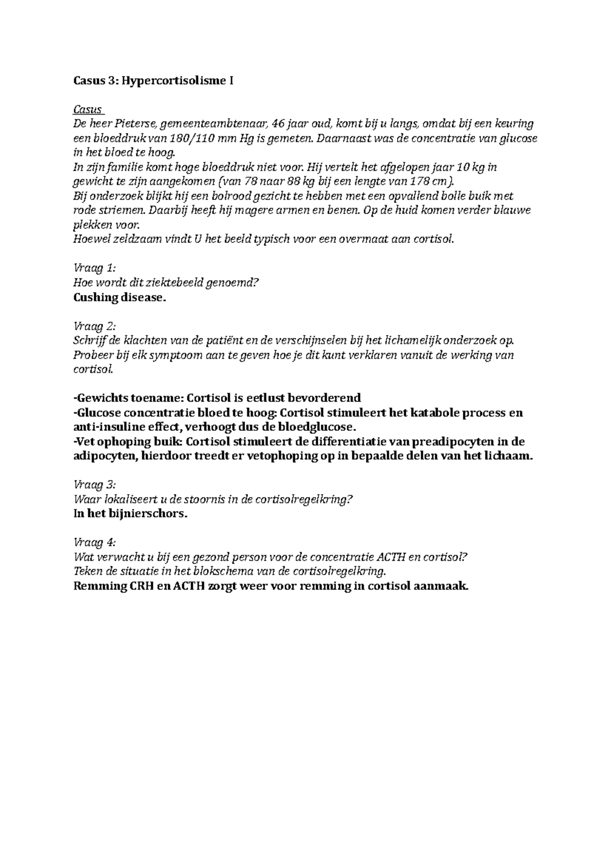 Casus 3 Hypercortisol - Casus 3: Hypercortisolisme I Casus De heer ...