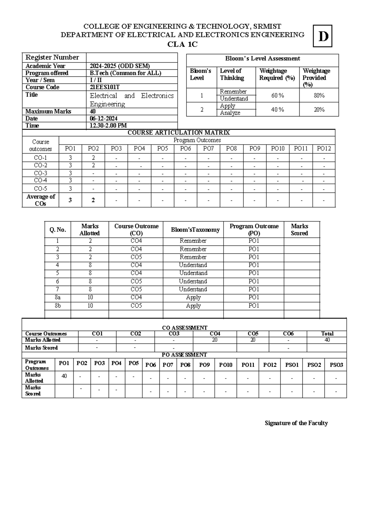 CT-2 SET D 2024-25 key - Ct papers - COLLEGE OF ENGINEERING ...