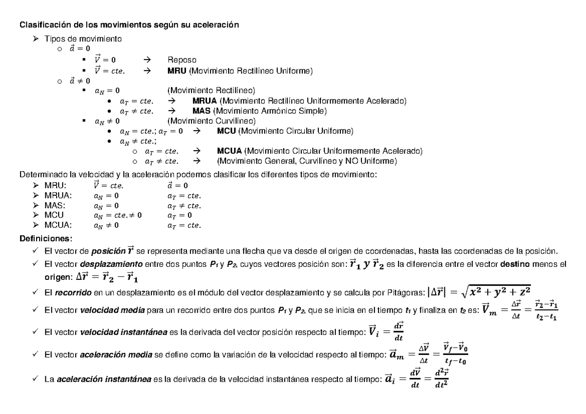 Resumen Cinemática - jeje - Clasificación de los movimientos según su ...