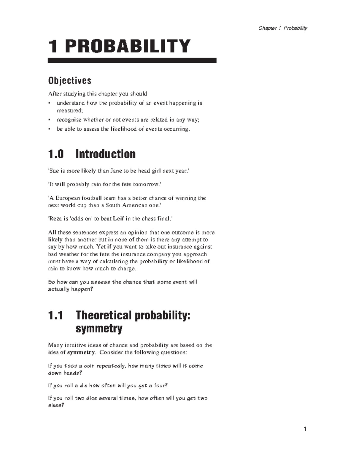 Stats ch1 - Chapter 1 - 1 PROBABILITY Objectives After studying this chapter you should ...