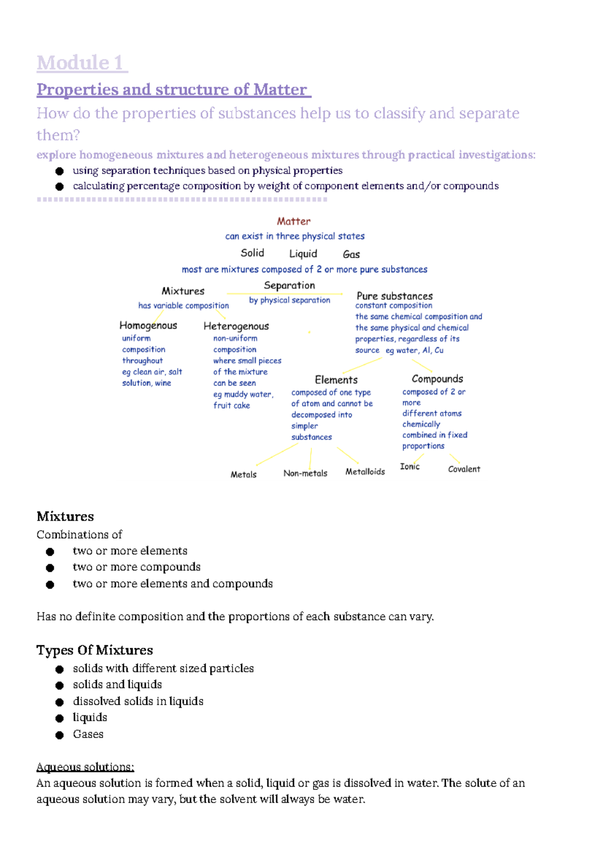 Chemistry notes - Module 1 Properties and structure of Matter How do ...