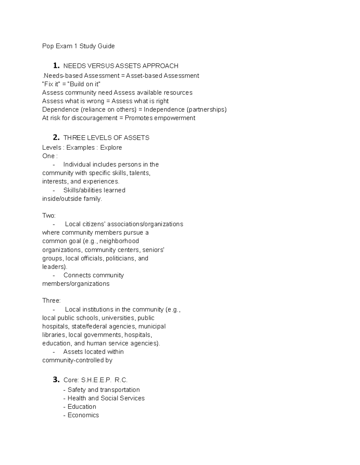 Pop Exam 1 Study Guide - NURS 4317 - UT Health San Antonio - Studocu