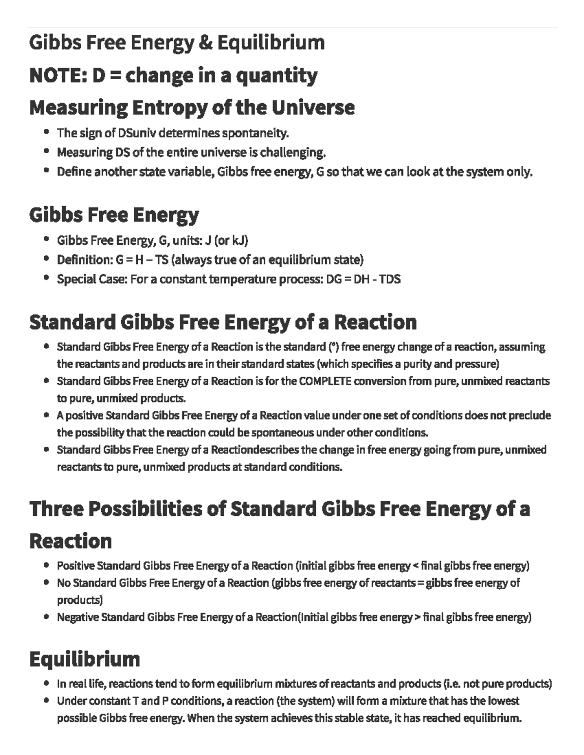 Gibbs Free Energy & Equilibrium - CHEM 123 - Studocu
