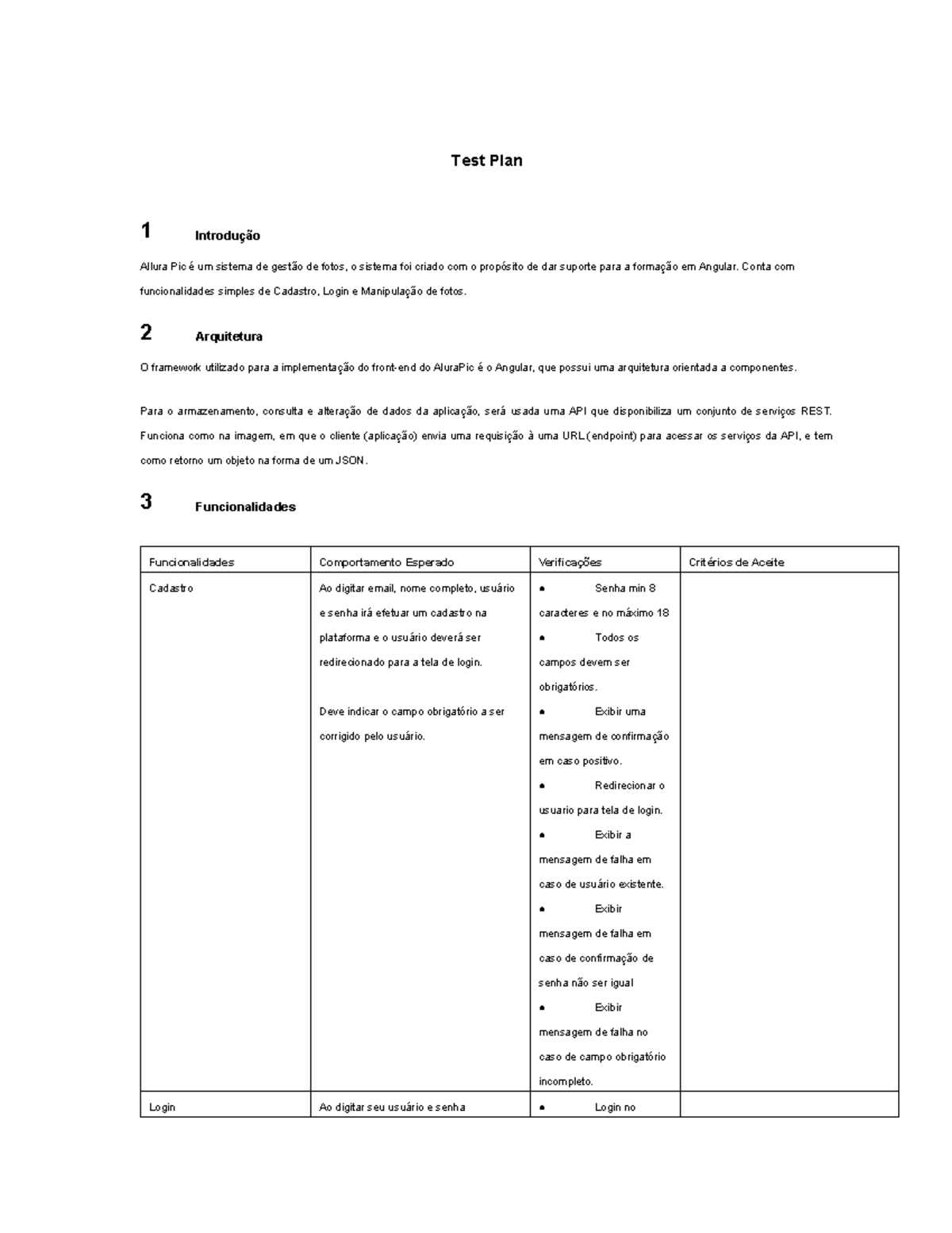 Plano de teste (QA) - Test Plan 1 Introdução Allura Pic é um sistema de ...