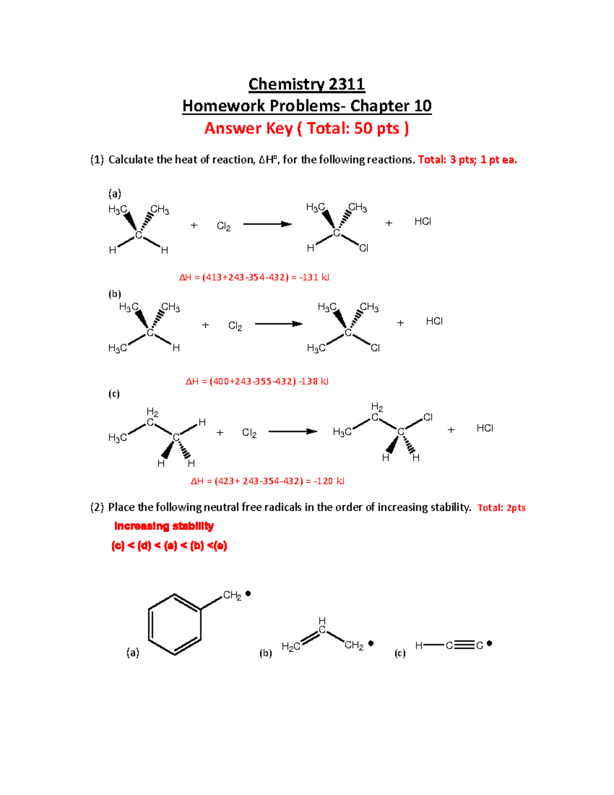 Homework+chapter+10 - Chemistry 2311 Homework Chapter 10 Answer Key ...