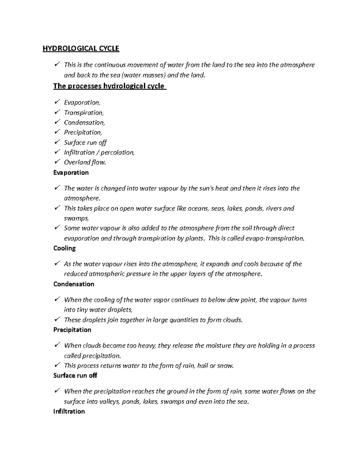 18. Hydrological Cycle - HYDROLOGICAL CYCLE This is the continuous movement of water from the ...