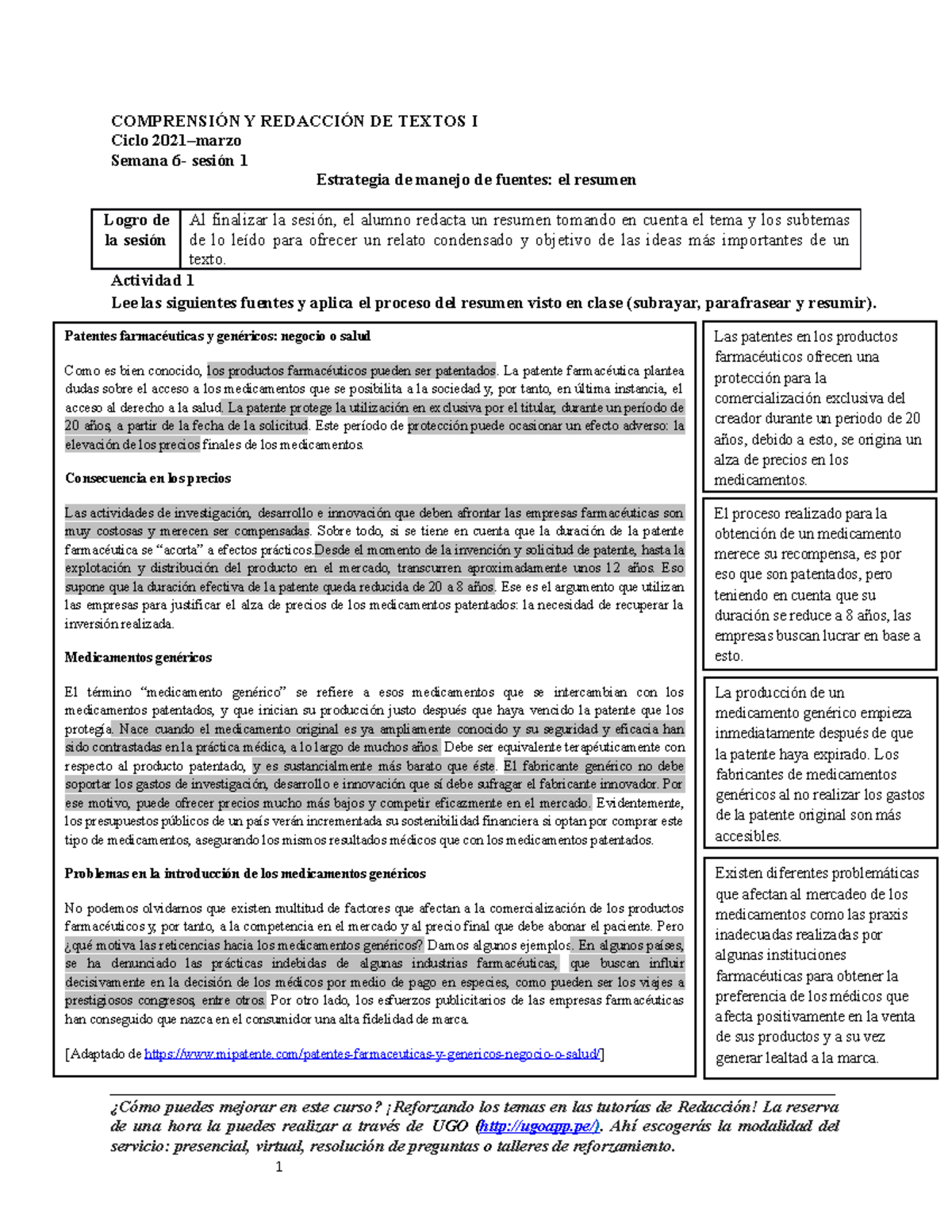 Semana 06.s1 Material de clase (resumen) 2021 - COMPRENSIÓN Y REDACCIÓN ...