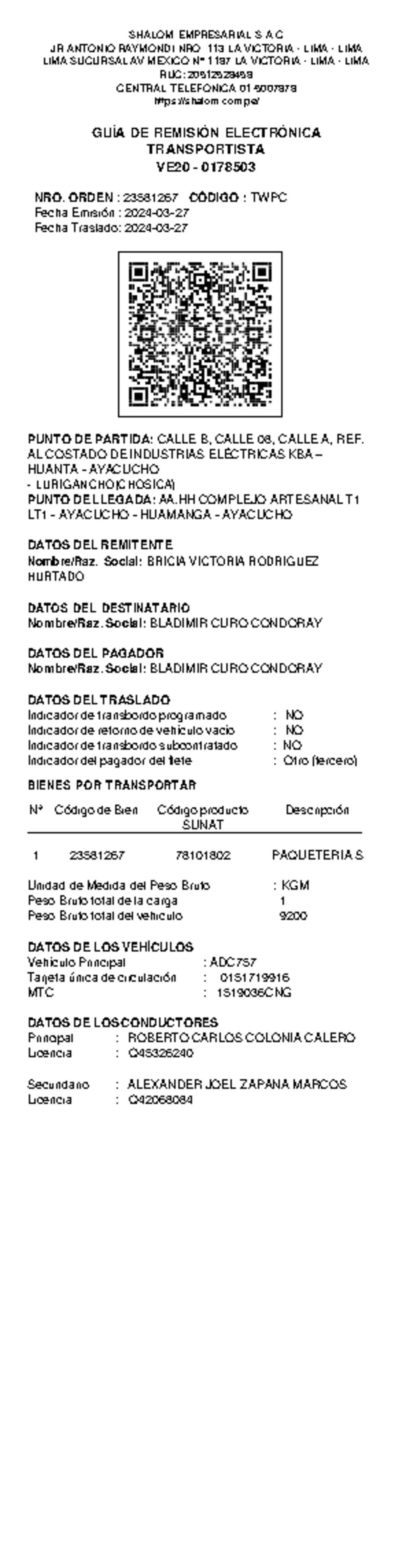 Example 021 - ejercicio de costos - SHALOM EMPRESARIAL S.A JR RAYMONDI NRO. 113 LA VICTORIA ...