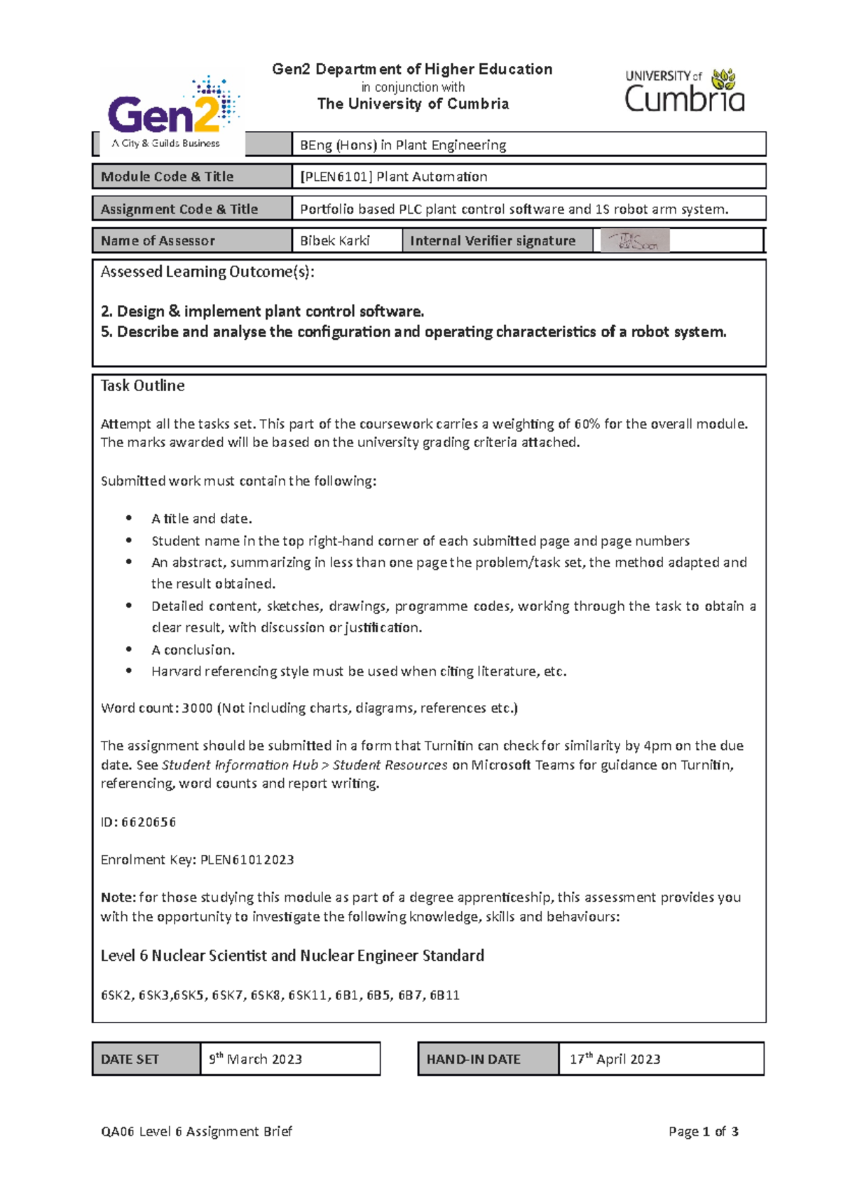 Assignment 1 PLEN6101 - Gen2 Department of Higher Education in conjunction with The University ...