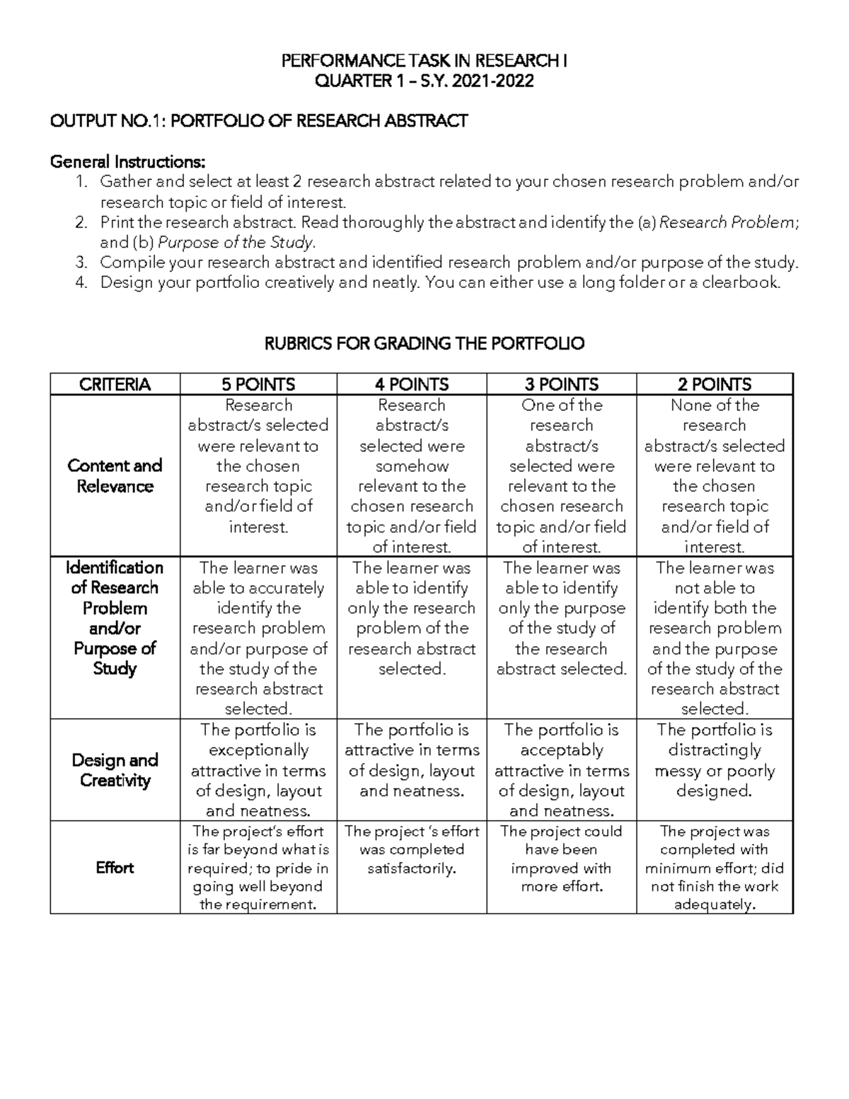 Performance TASK IN Research I Quarter 1 - PERFORMANCE TASK IN RESEARCH ...