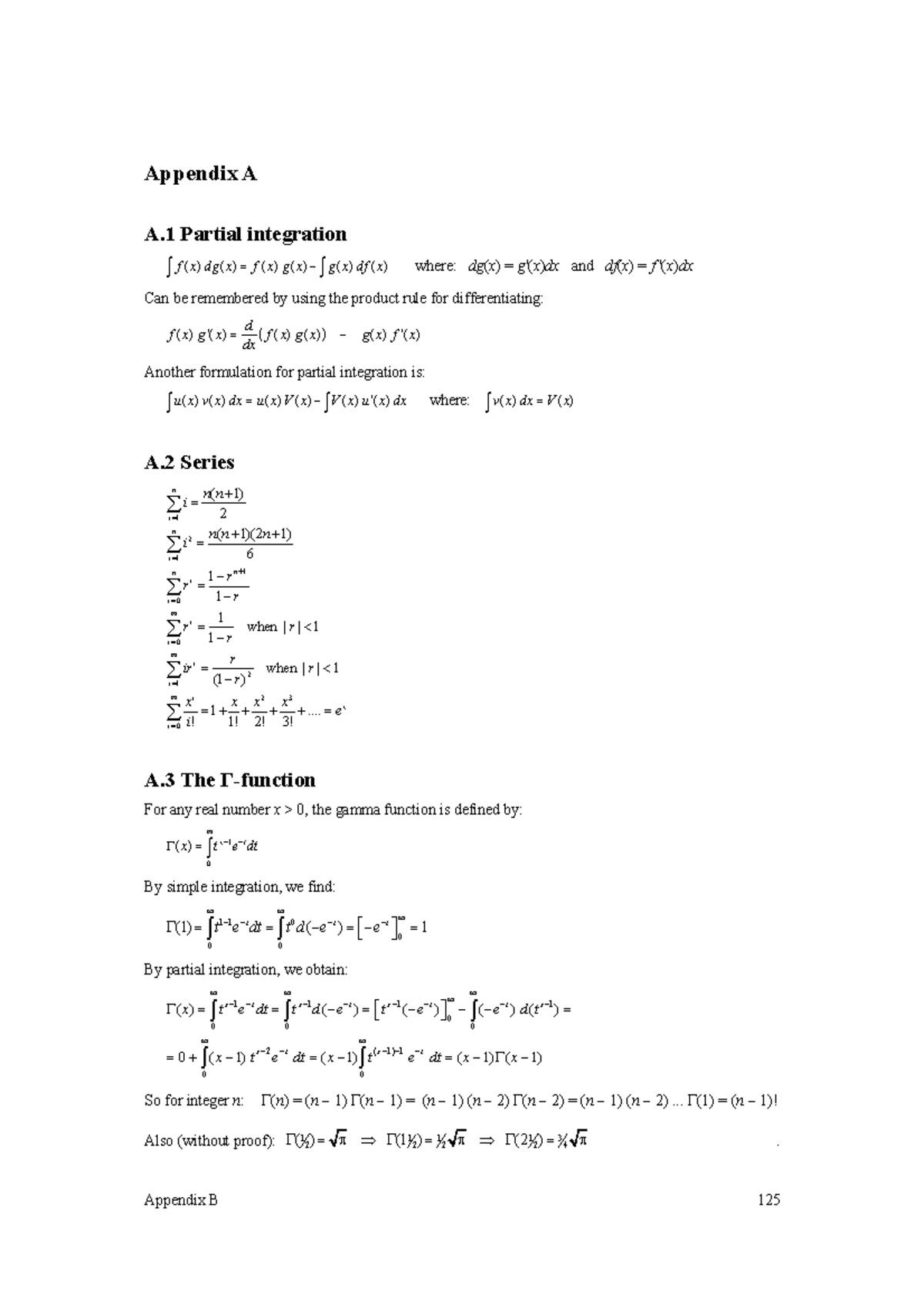 PTS2 formula sheet - Appendix B 125 Appendix A A Partial integration ³ ...