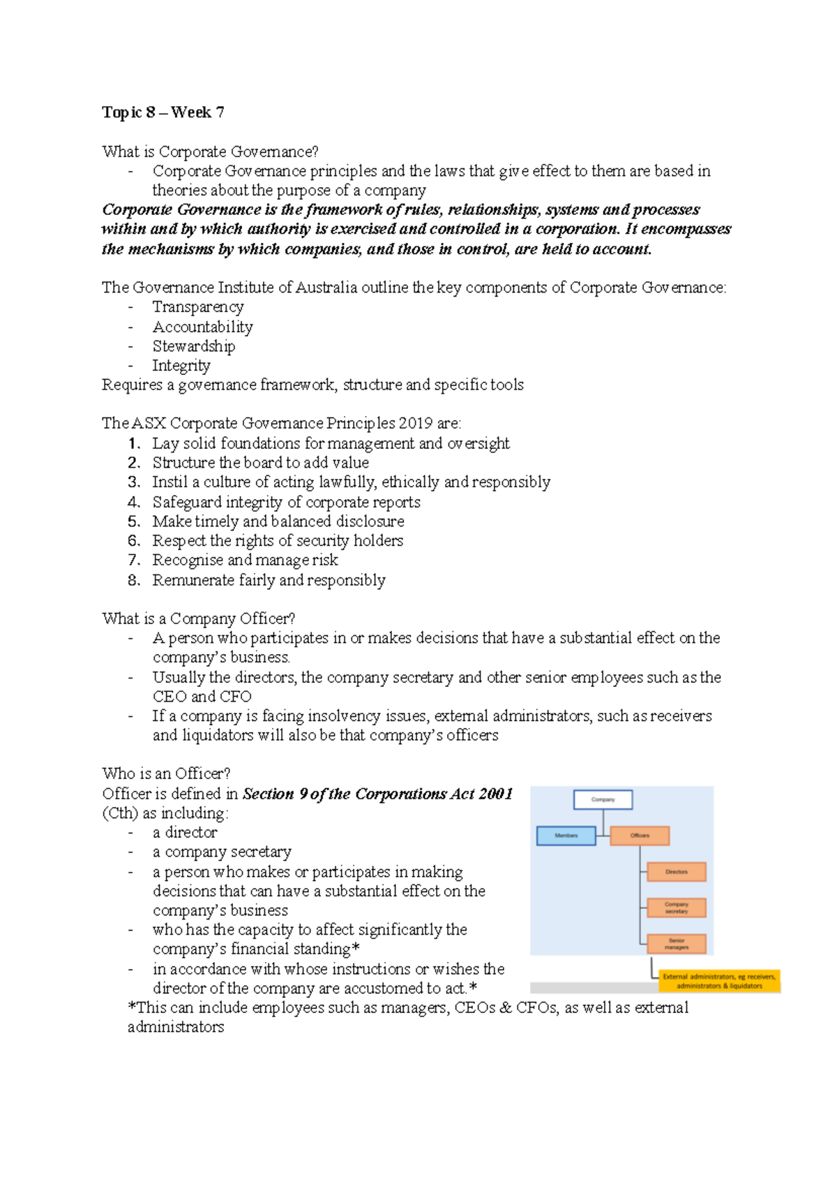 Company Law Notes PDF - Topic 8 – Week 7 What is Corporate Governance ...
