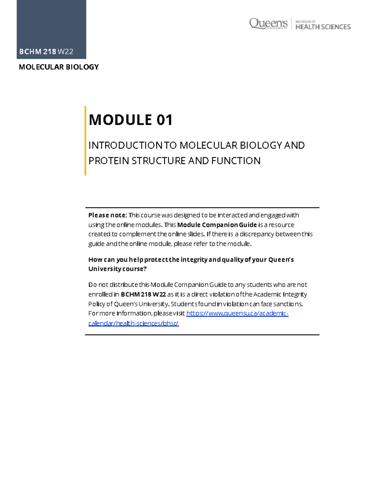 BCHM 218- Module 1 Companion Guide - BCHM 218 W MODULE 01 INTRODUCTION ...