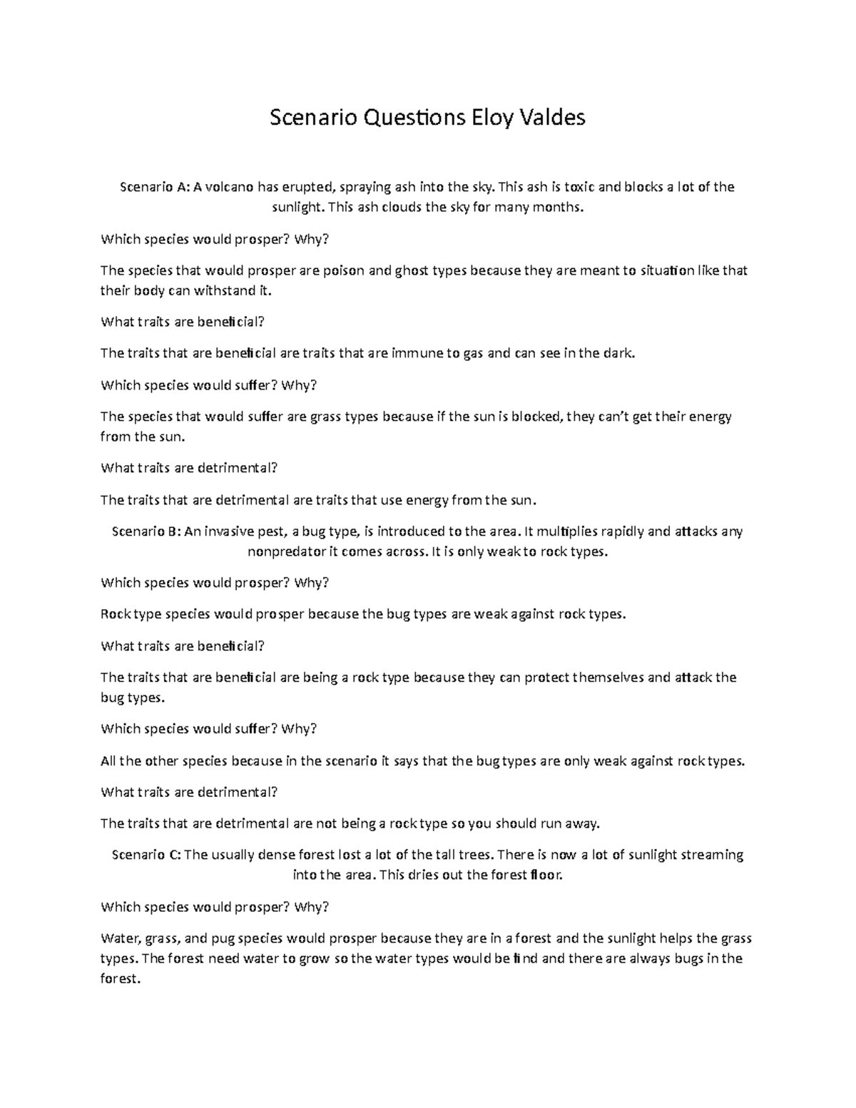 Scenarios bla bal pokemon - Scenario Questions Eloy Valdes Scenario A ...