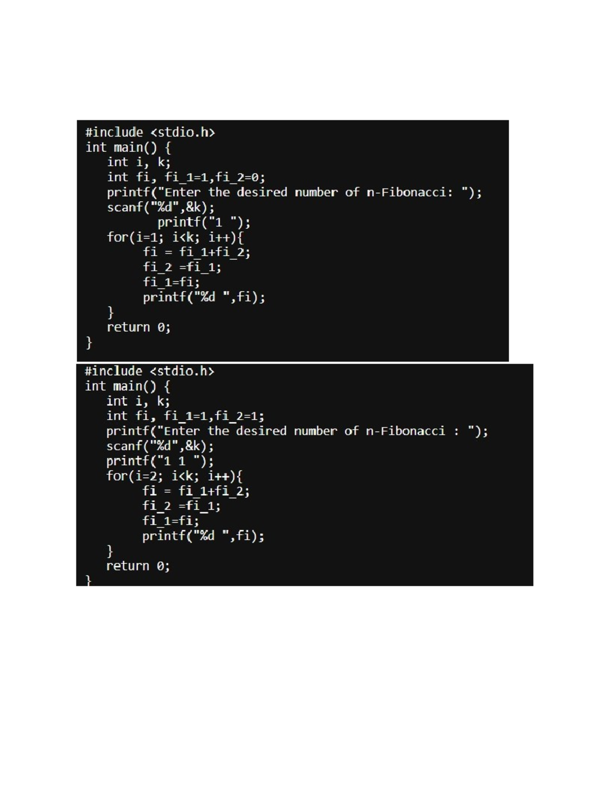 GNG1106 fibonacci code practice - GNG1106 - int main () int int fi, fi the desired number of for ...