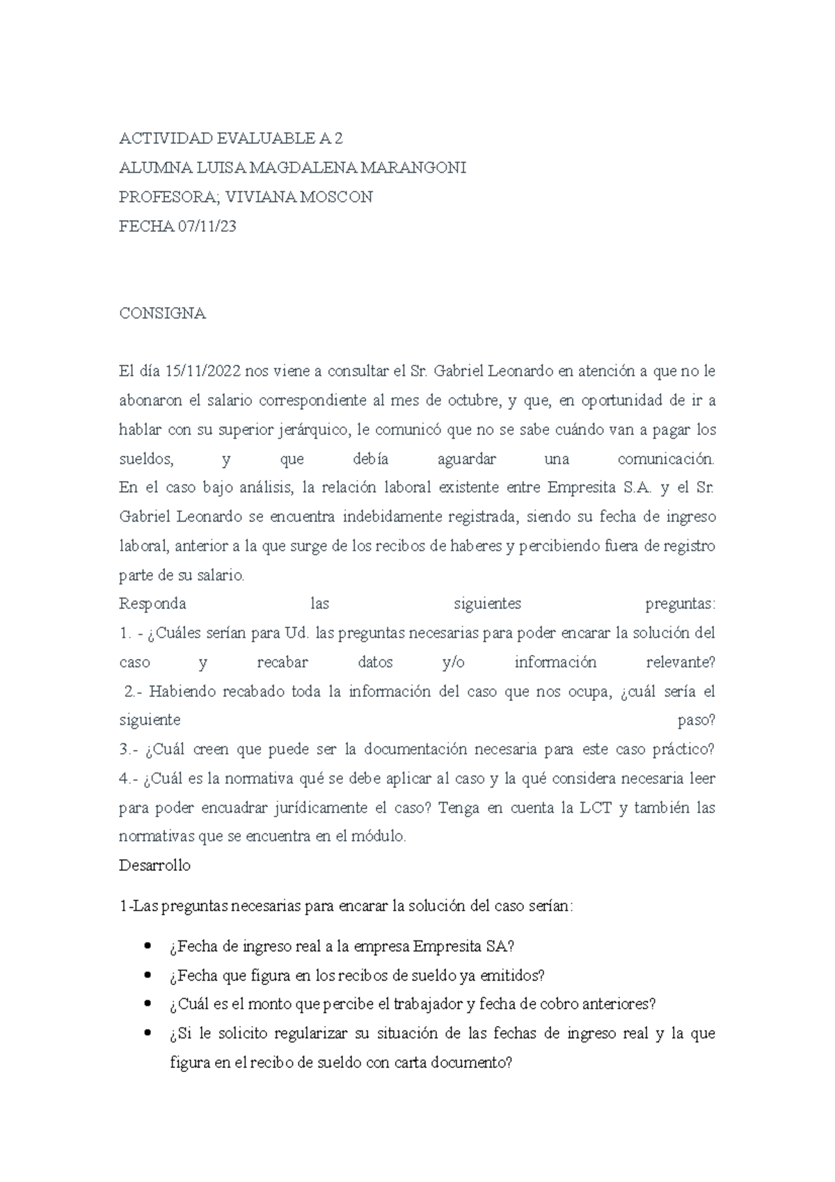 Actividad Evaluable A 2 Laboral - ACTIVIDAD EVALUABLE A 2 ALUMNA LUISA MAGDALENA MARANGONI - Studocu