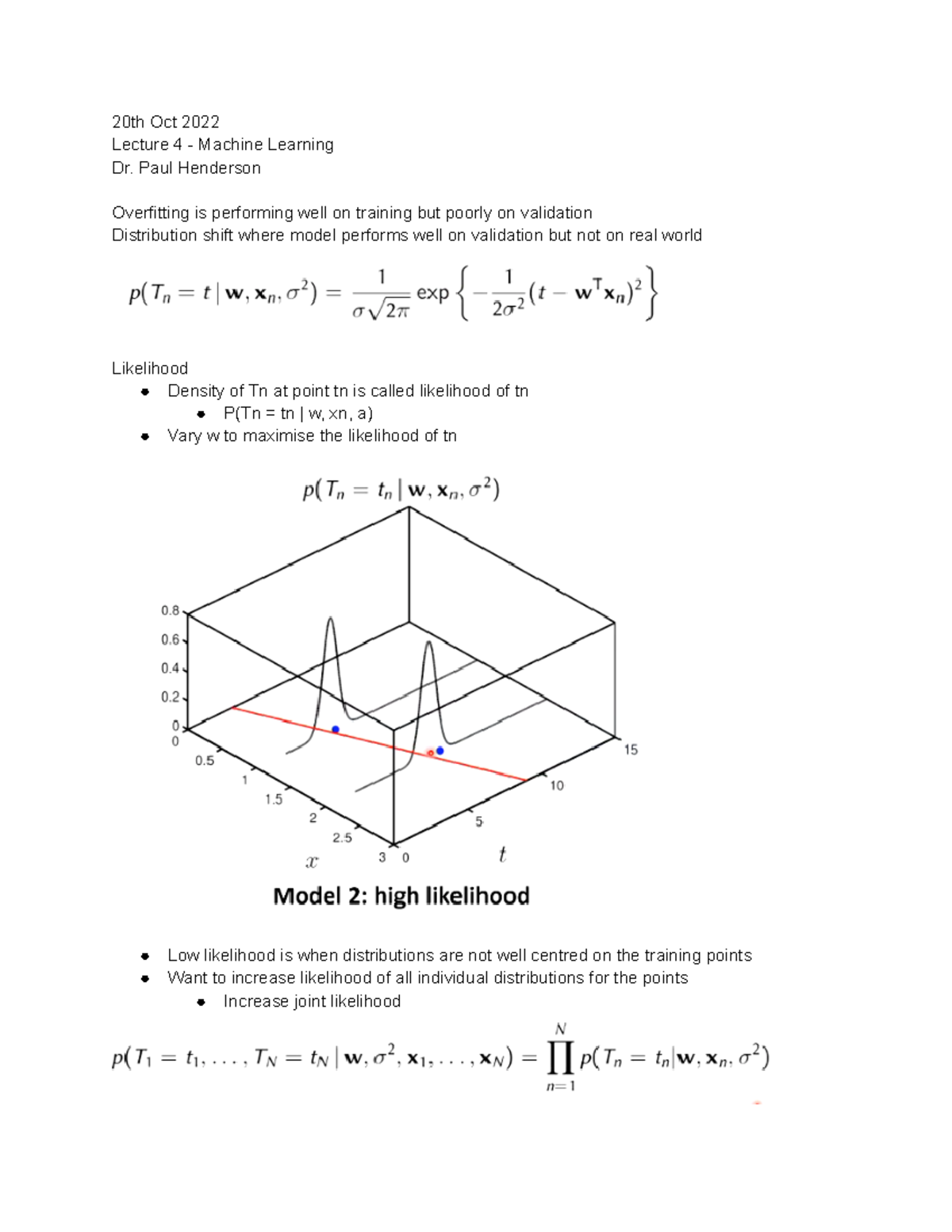 Machine Learning Lecture 4 20th Oct 2022 20th Oct 2022 Lecture 4 Machine Learning Dr Paul