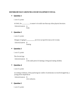 2021 summer human growth and development final exam - G217/DEP2004 ...