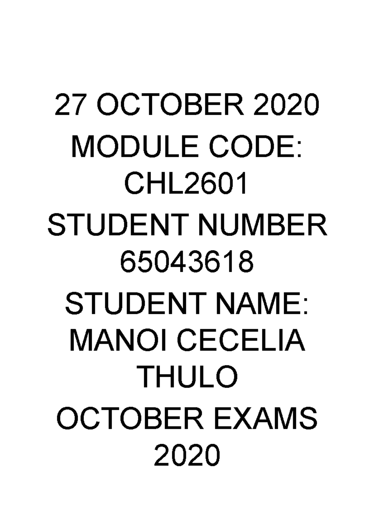 Chlexams 65043618 - Mandatory assignments - 27 OCTOBER 2020 MODULE CODE ...