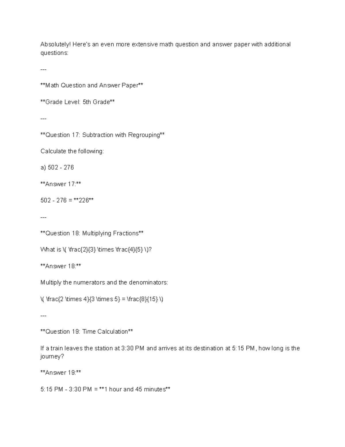 Math Question and Answer Paper - Absolutely! Here’s an even more ...