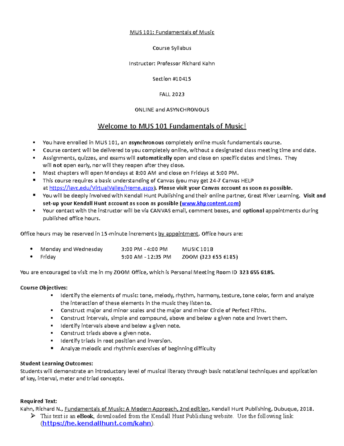 Mus101syllabusfall 2023v4updated - MUS 101: Fundamentals of Music ...