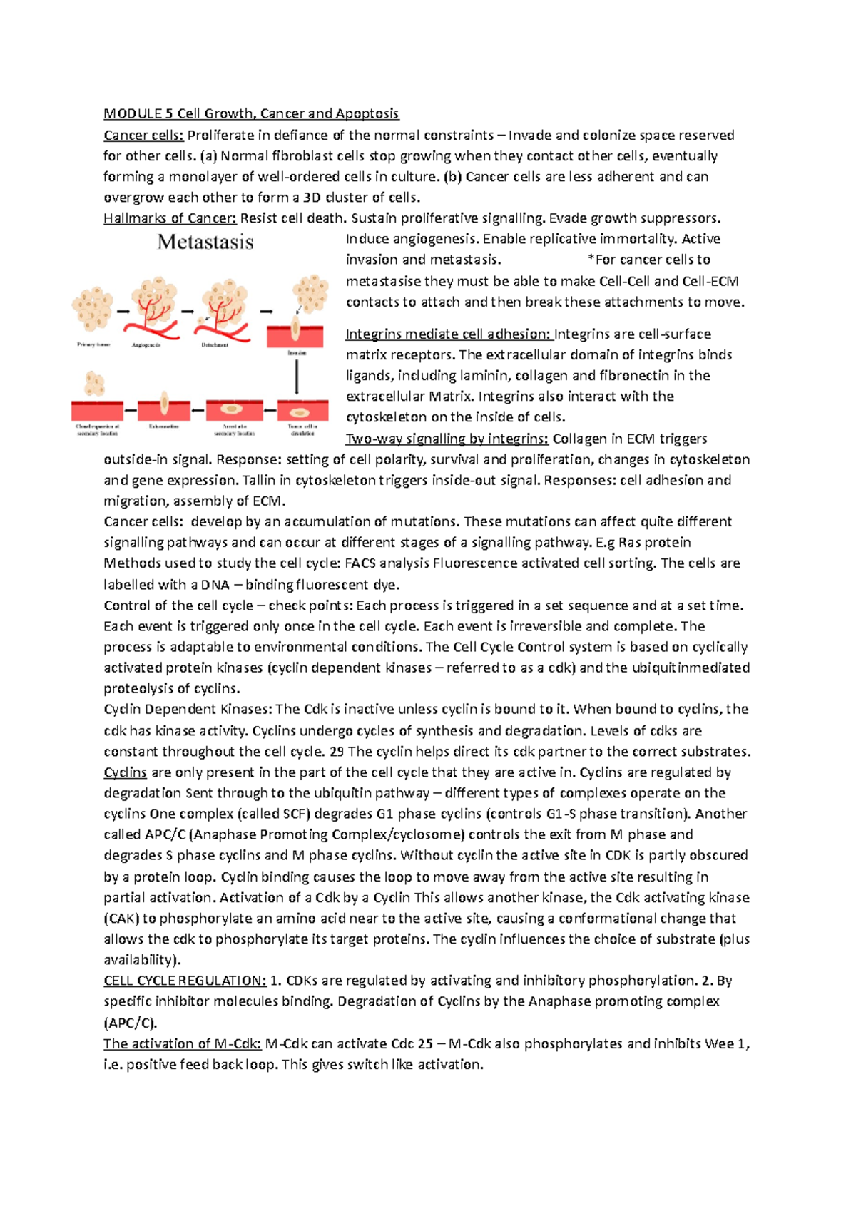 Molecular Cell Biology Module 5 - MODULE 5 Cell Growth, Cancer and ...