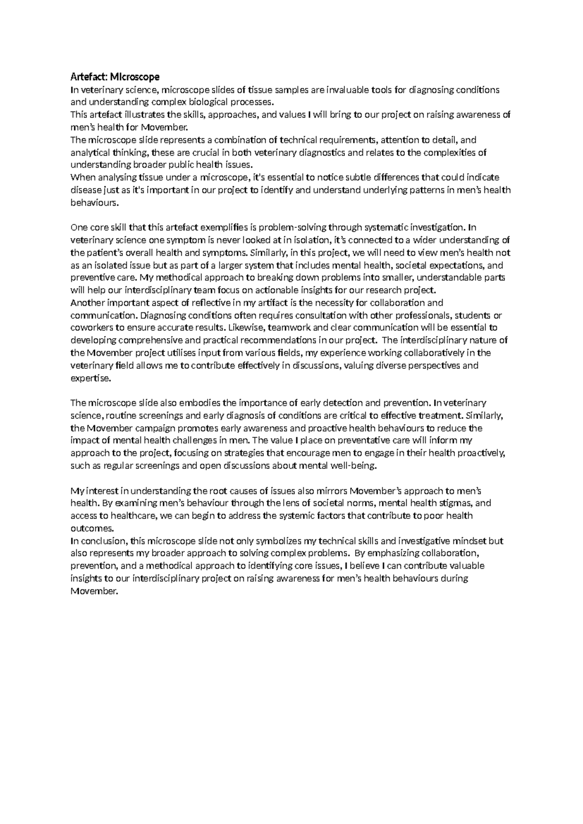 Artefact Submission 1 - Artefact: Microscope In veterinary science ...