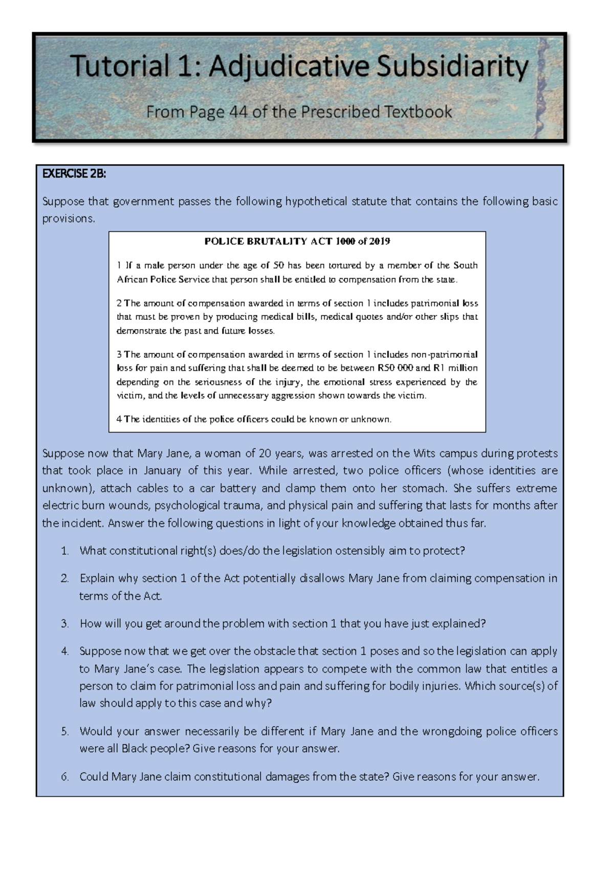 Tutorial 1 Adjudicative Subsidiarity - EXERCISE 2 B: Suppose that ...