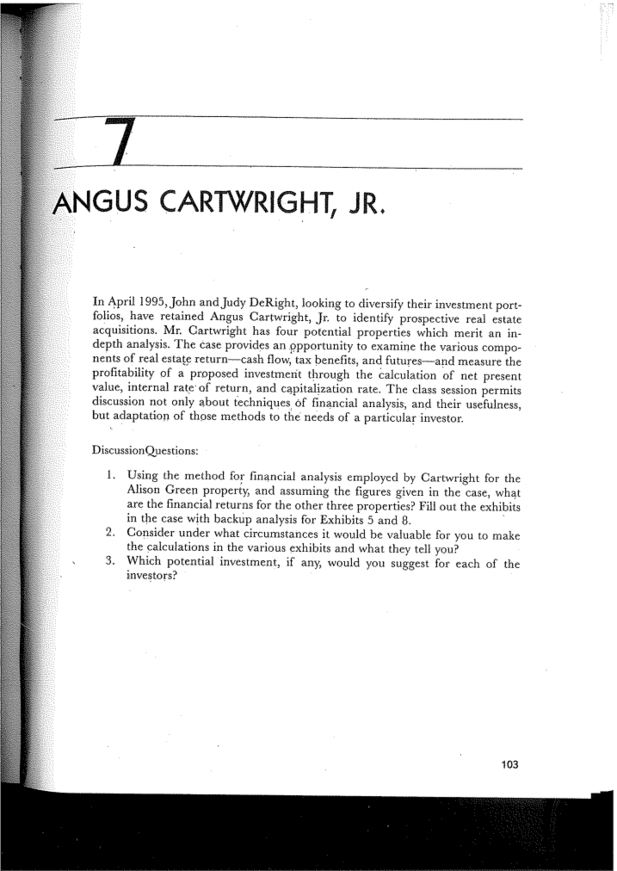 Case4 Angus Cartwright - 7 ANGUS CARTWRIGHT, JR. In April 1995, John ...