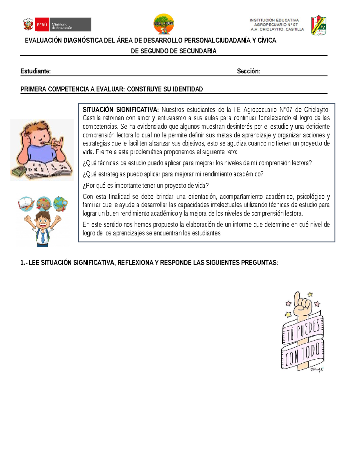 Evaluación Diagnóstica DEL ÁREA DE DPCC 2DO - EVALUACIÓN DIAGNÓSTICA DEL ÁREA DE DESARROLLO ...