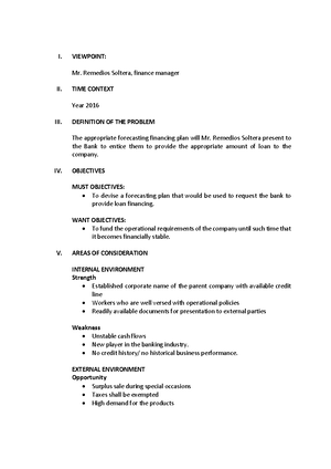 Case Analysis Sample - Case - I. VIEWPOINT: Mr. Remedios Soltera ...