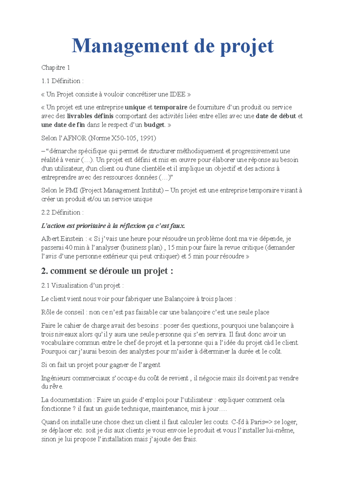 Management de projet - Management de projet Chapitre 1 1 Définition ...