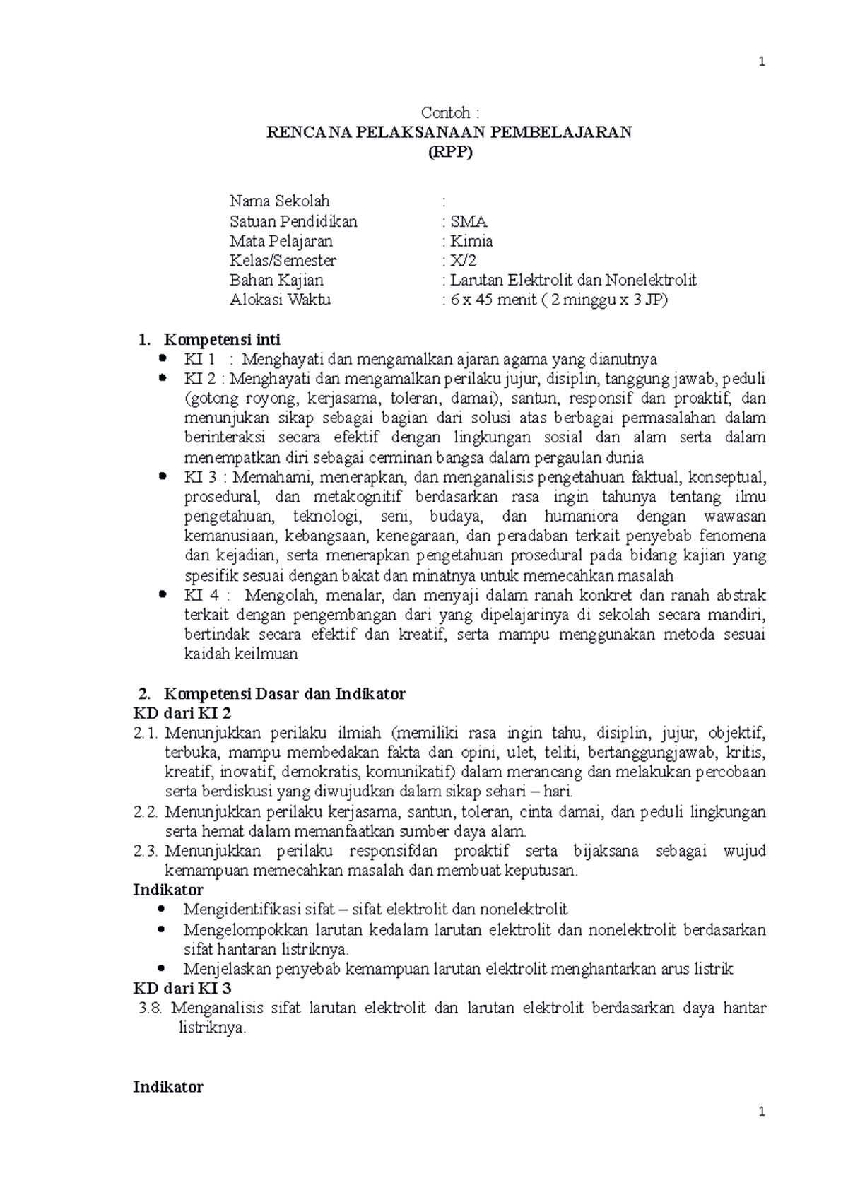 Contoh Format RPP K2013 - 1 Contoh : RENCANA PELAKSANAAN PEMBELAJARAN ...
