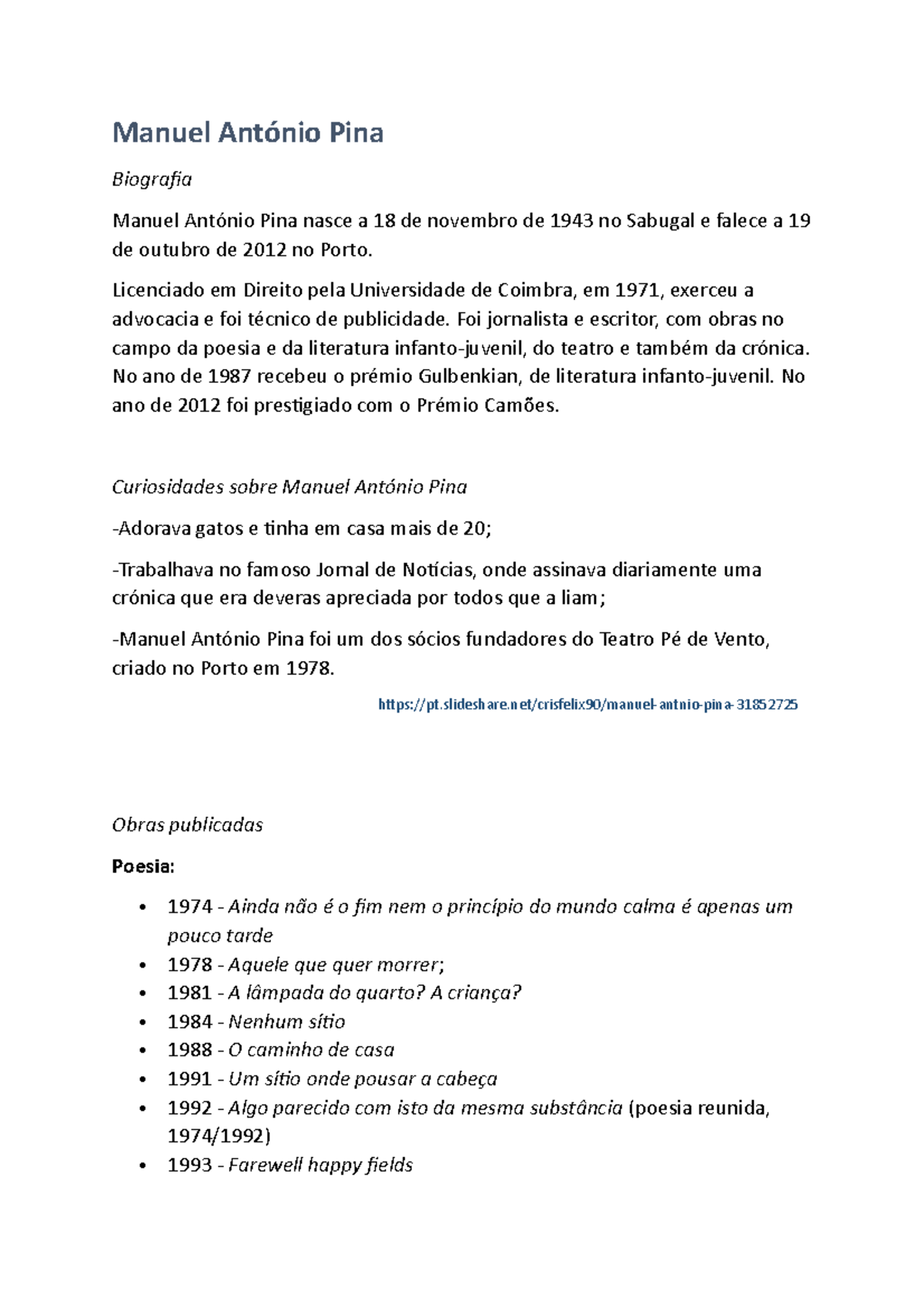 Documento 1 - fisica work - Manuel António Pina Biografia Manuel ...