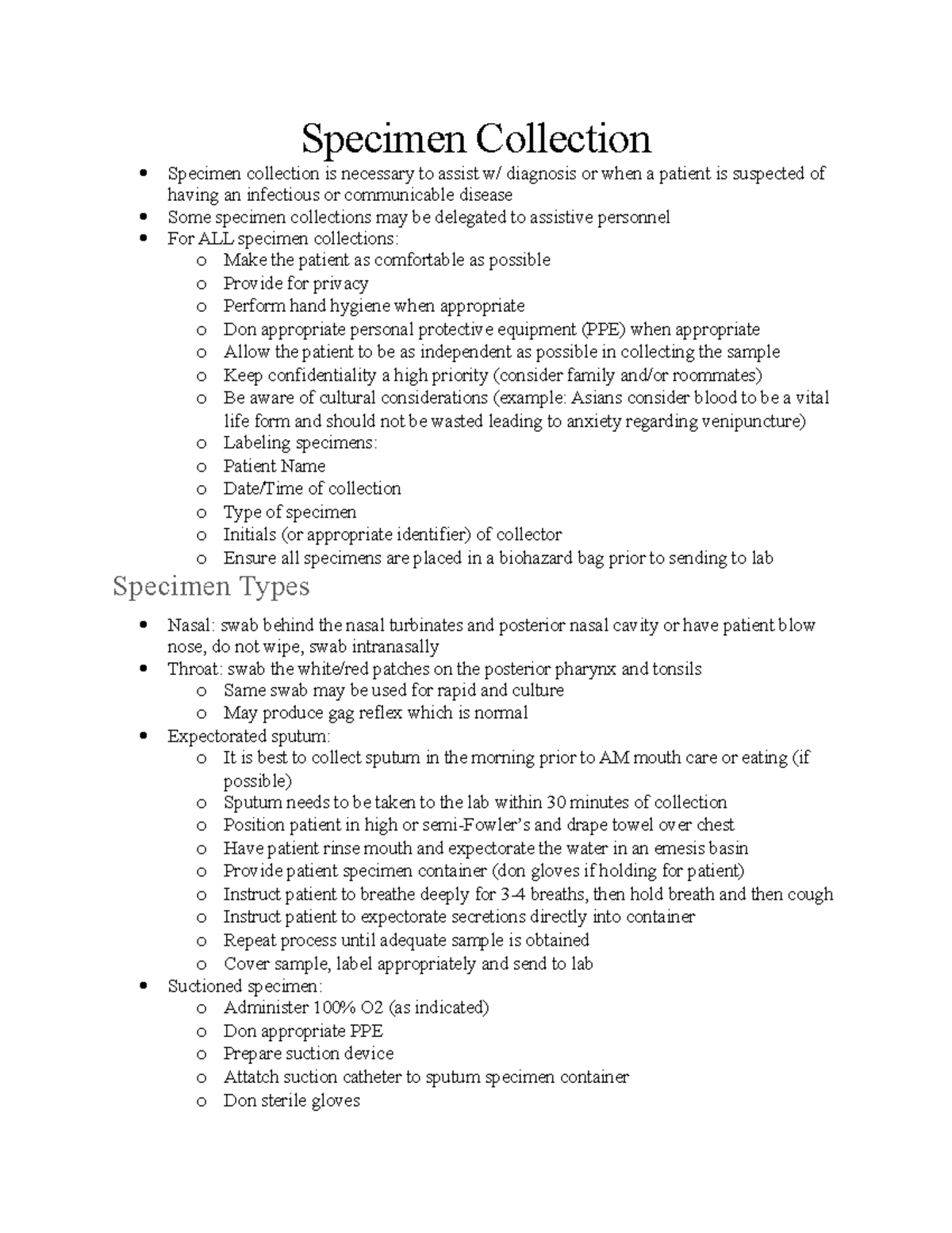 Specimen Collection - Lecture notes from CPL - Specimen Collection ...