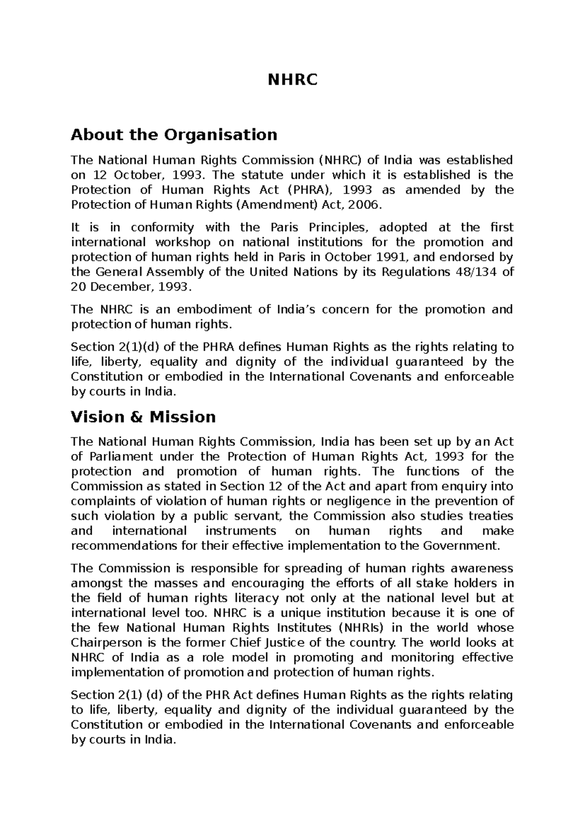 NHRC - Summary human rights in comparative perspective - NHRC About the ...