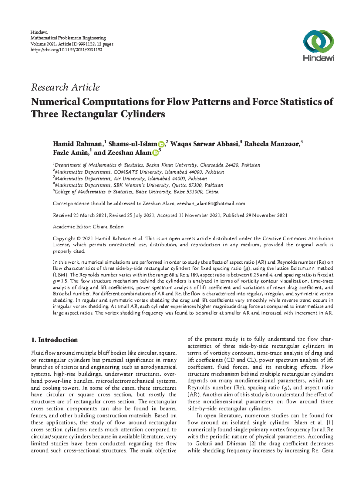 Numerical Computations For Flow Patterns Is Is An Open Access Article Distributed Under The
