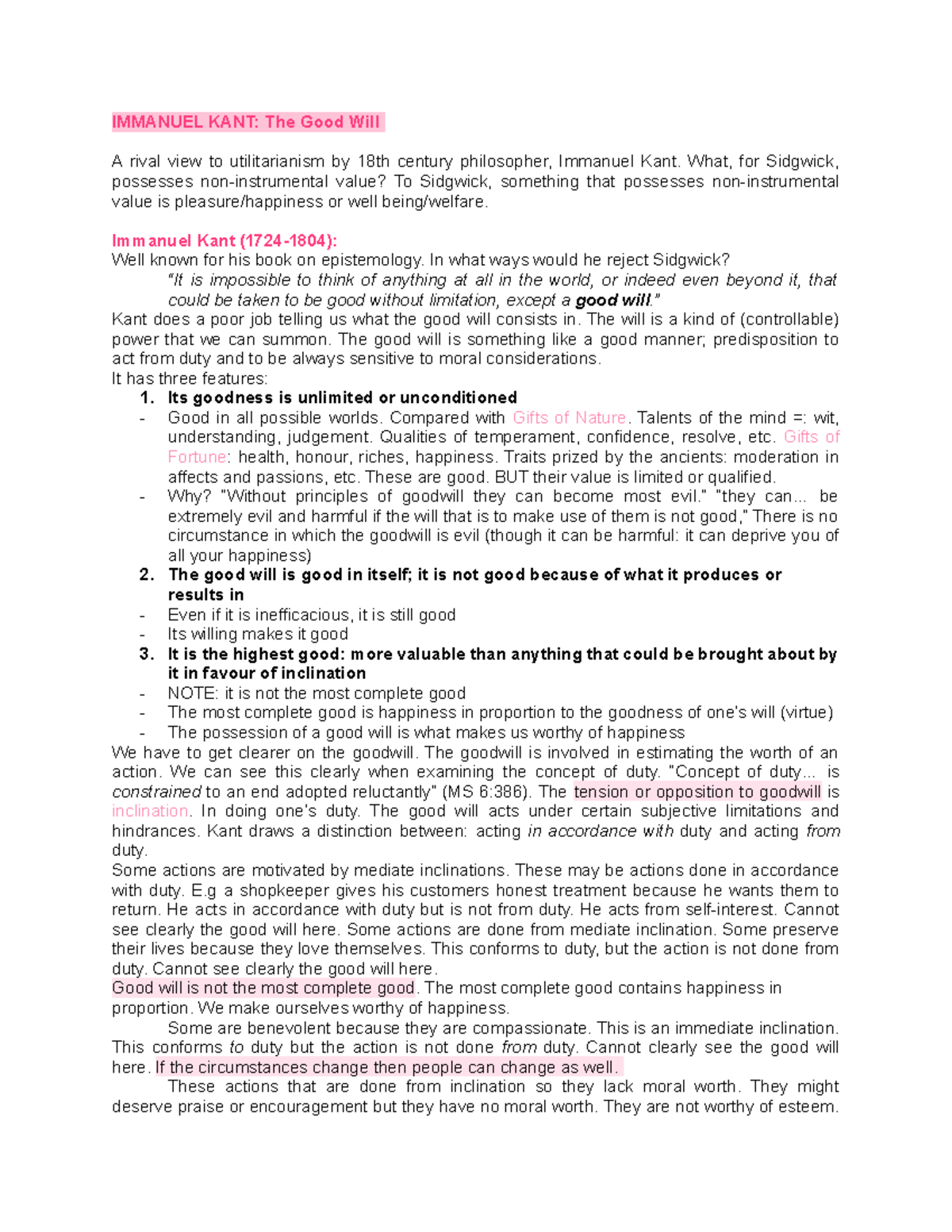 Immanuel KANT The Good Will - IMMANUEL KANT: The Good Will A rival view ...