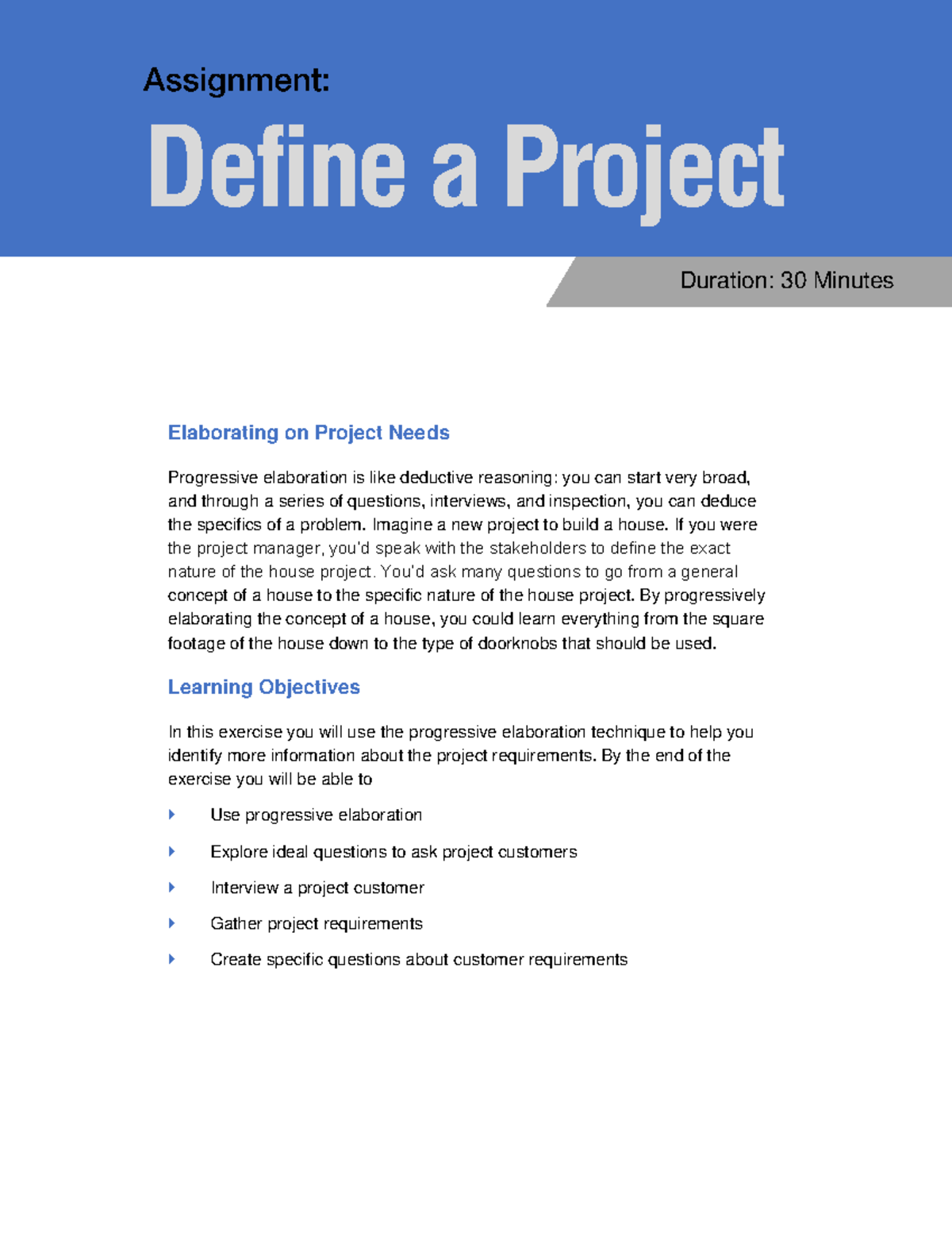 05 Define+Project - Define a Project Duration: 30 Minutes Elaborating ...