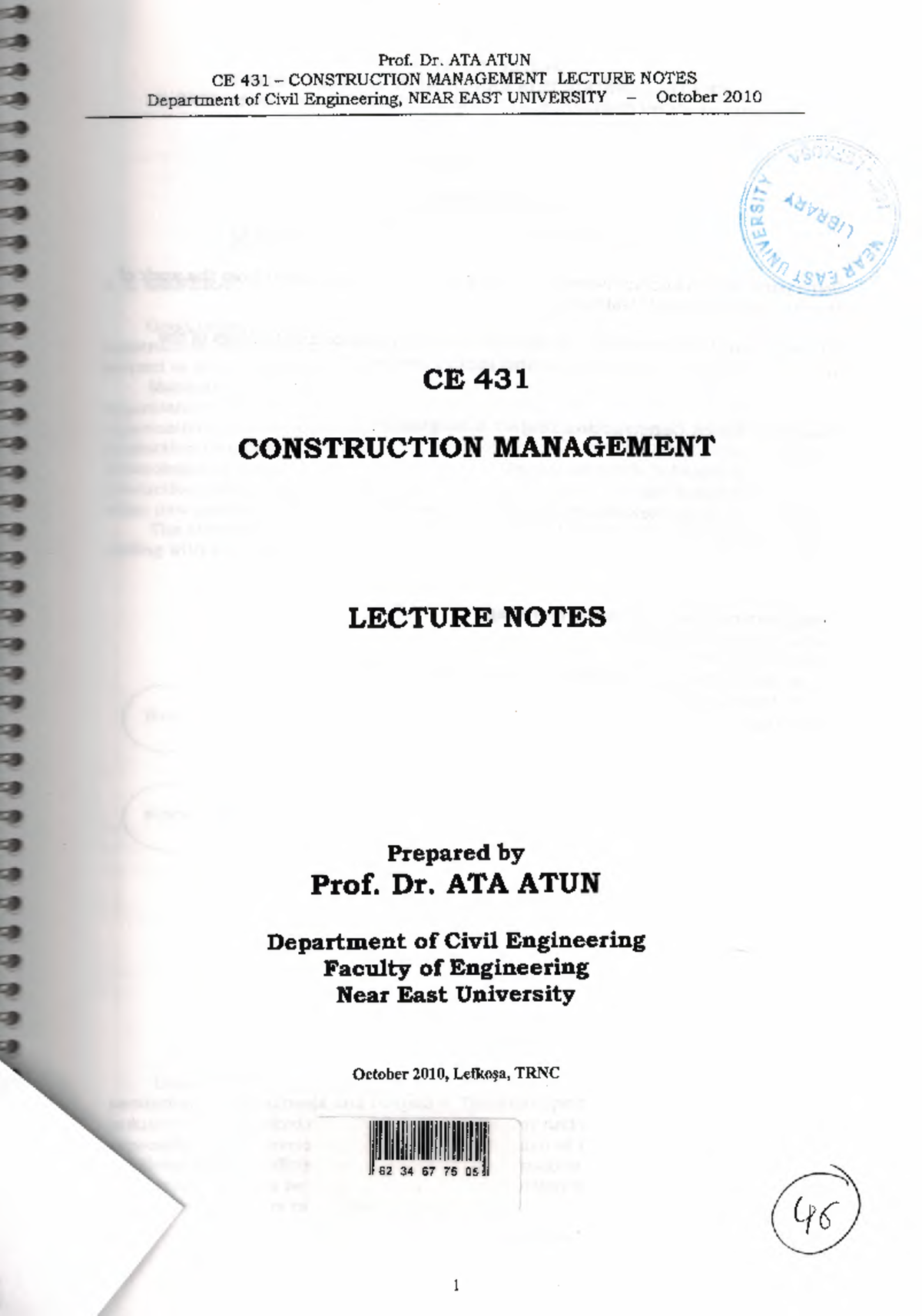 Construction Management - CE 431 - CONSTRUCTION MANAGEMENT LECTURE ...