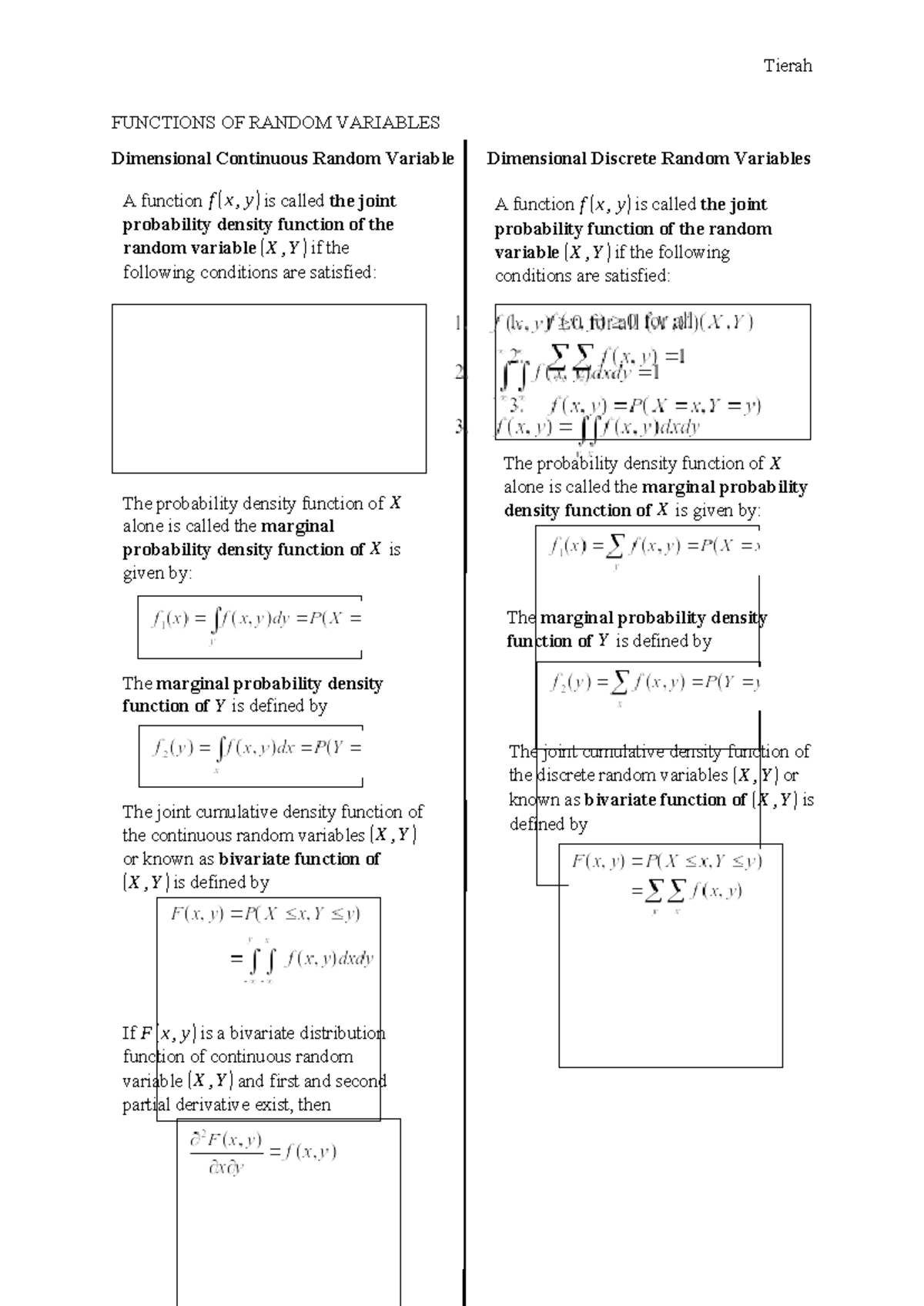 Functions of Random Variables - Tierah FUNCTIONS OF RANDOM VARIABLES Dimensional Continuous ...