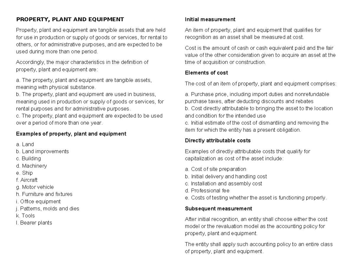 PAS 16- PPE - ppe - PROPERTY, PLANT AND EQUIPMENT Property, plant and ...