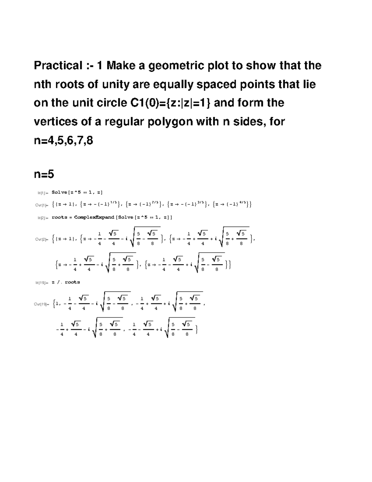 Practical 1 Complex Analysis - Practical :- 1 Make a geometric plot to ...