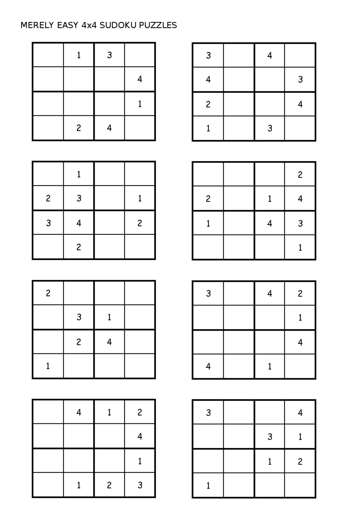 Merely Easy 4x4 Sudoku Puzzles - - Studocu