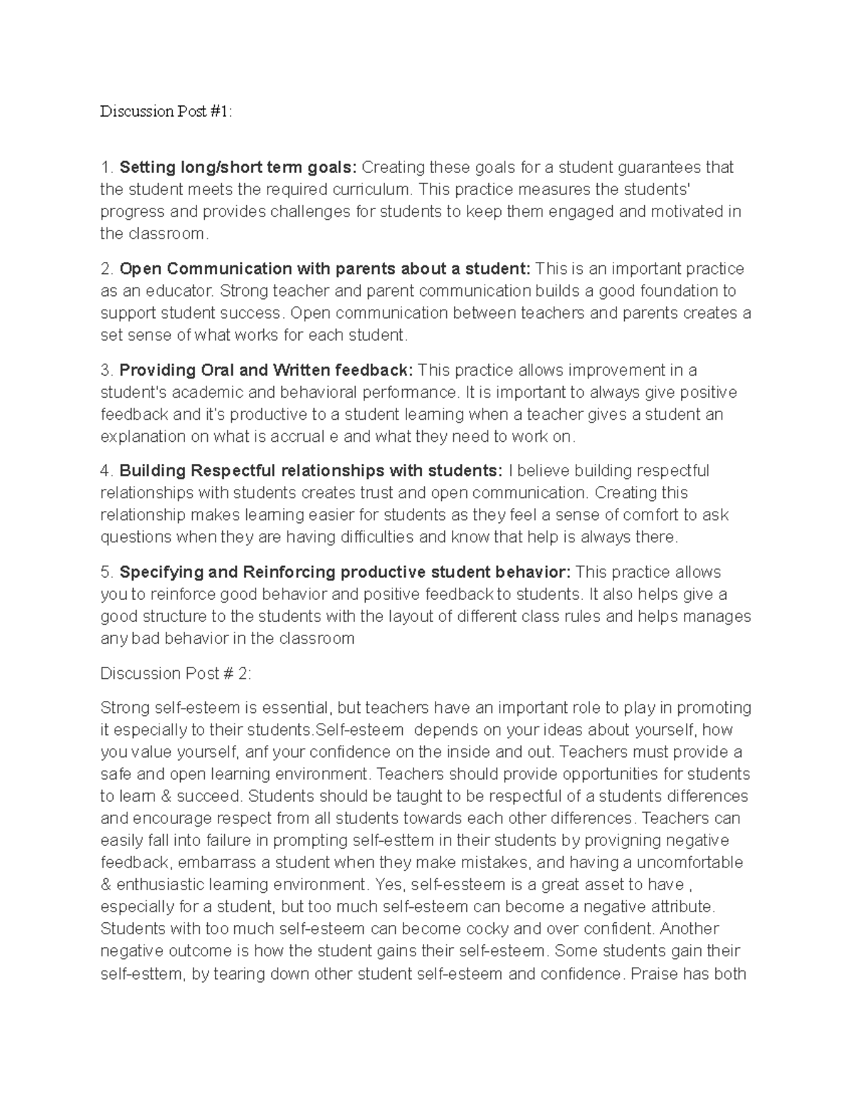 Educational Pyscology questions - Discussion Post #1: Setting long ...