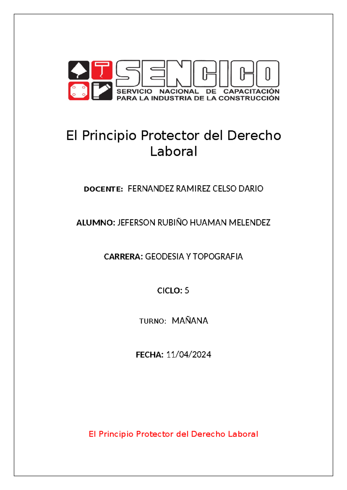 El Principio Protector del Derecho Laboral - El Principio Protector del ...