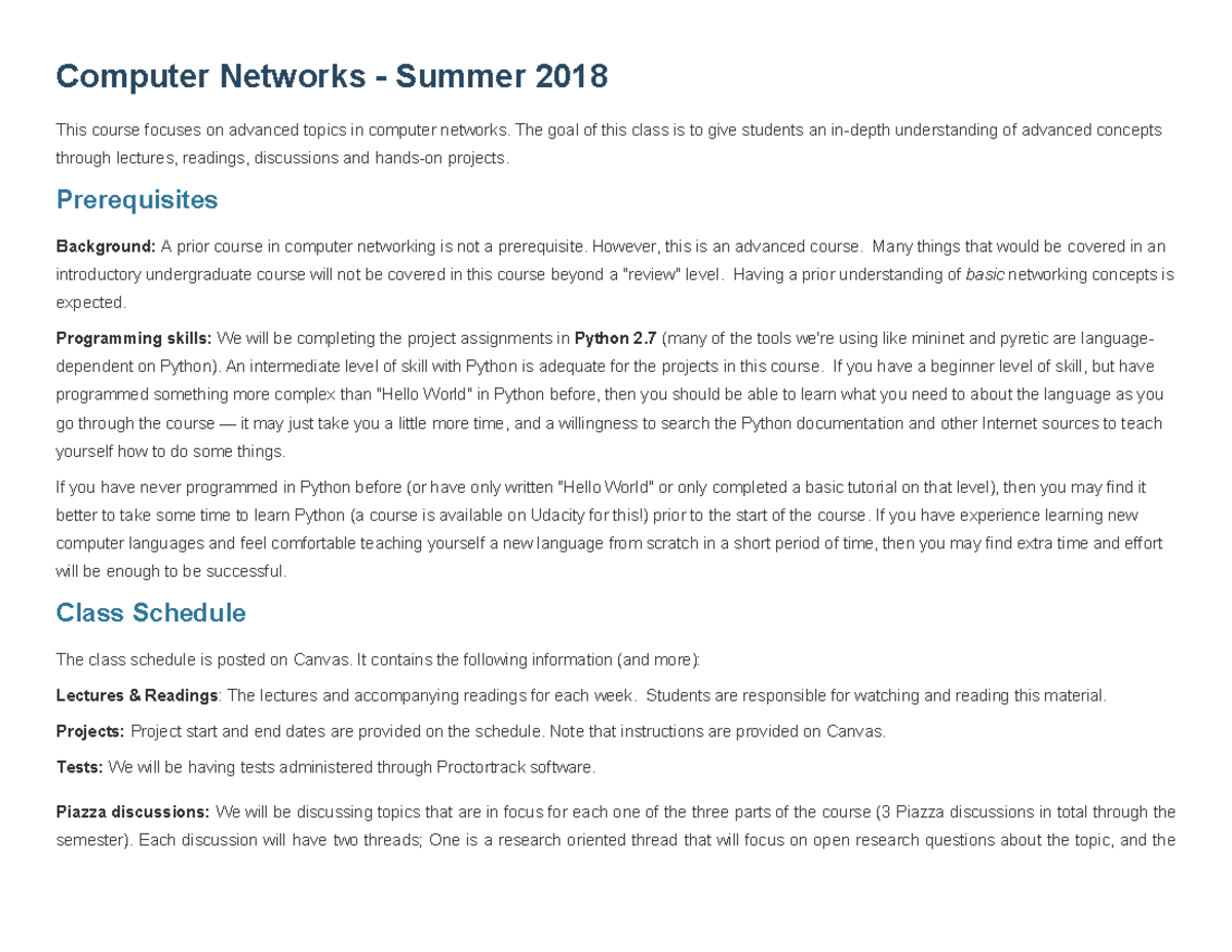Course Syllabus Summer 2018 - Computer Networks - Summer 2018 This ...