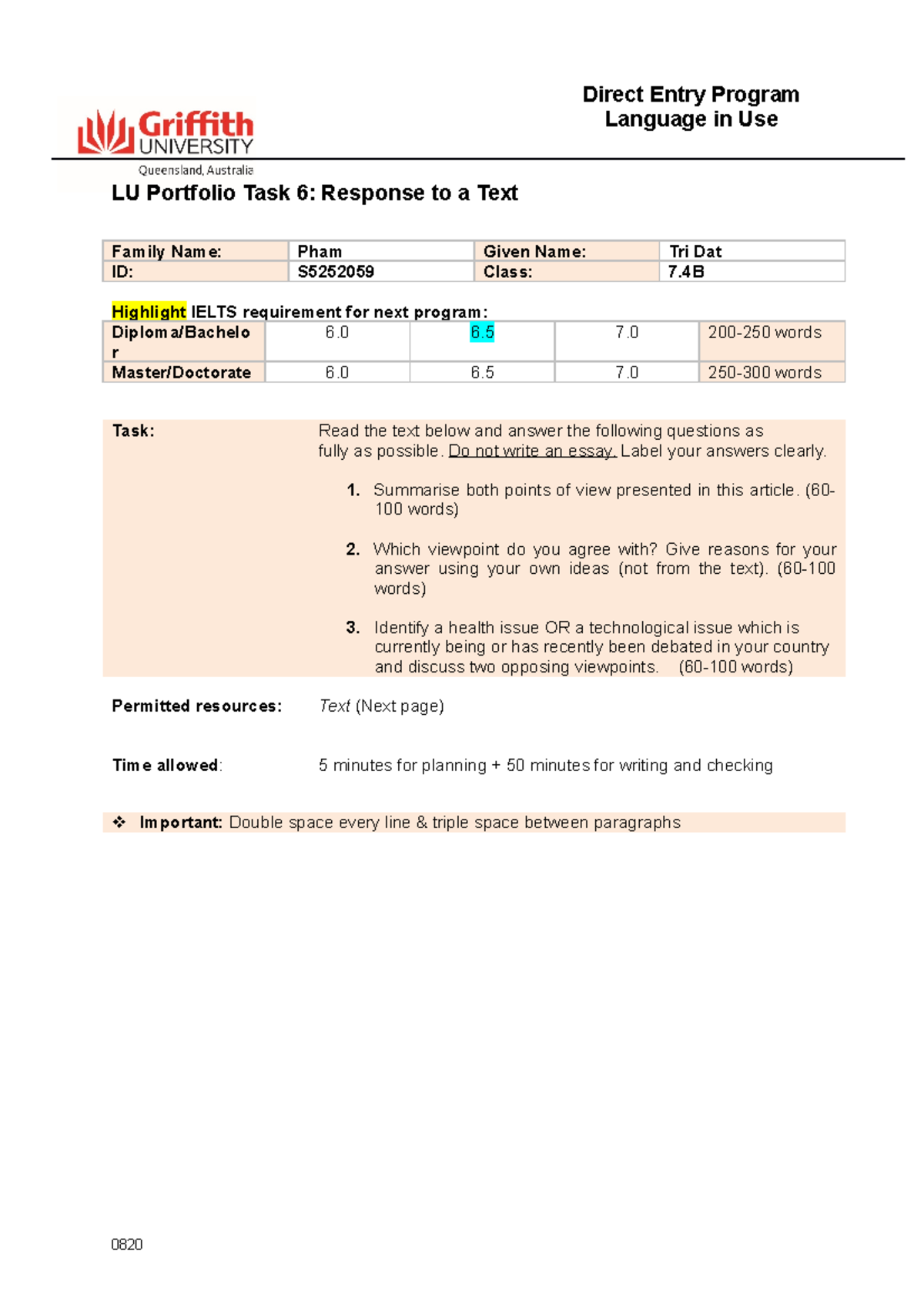 Tom Task 6 - Sample 3 - Language in Use LU Portfolio Task 6: Response ...